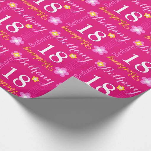 Flower personalized name age 18th birthday wrap wrapping paper | Zazzle