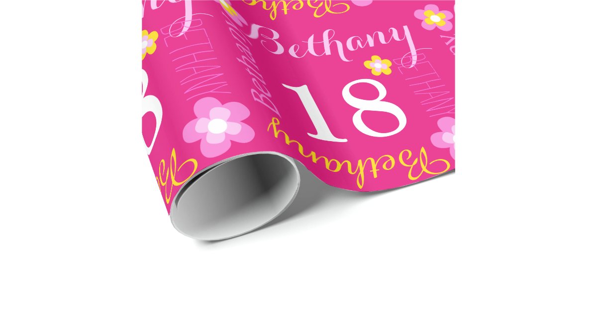 Flower personalized name age 18th birthday wrap wrapping paper | Zazzle