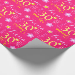 Flower personalized name age 30th birthday wrap wrapping paper | Zazzle