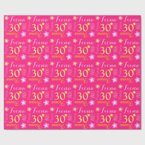 Flower personalized name age 30th birthday wrap wrapping paper | Zazzle
