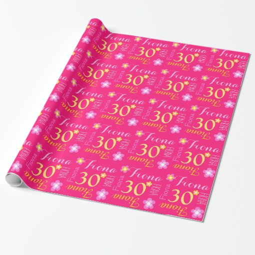 Flower personalized name age 30th birthday wrap wrapping paper | Zazzle