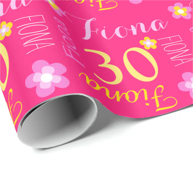 Flower personalized name age 30th birthday wrap wrapping paper | Zazzle