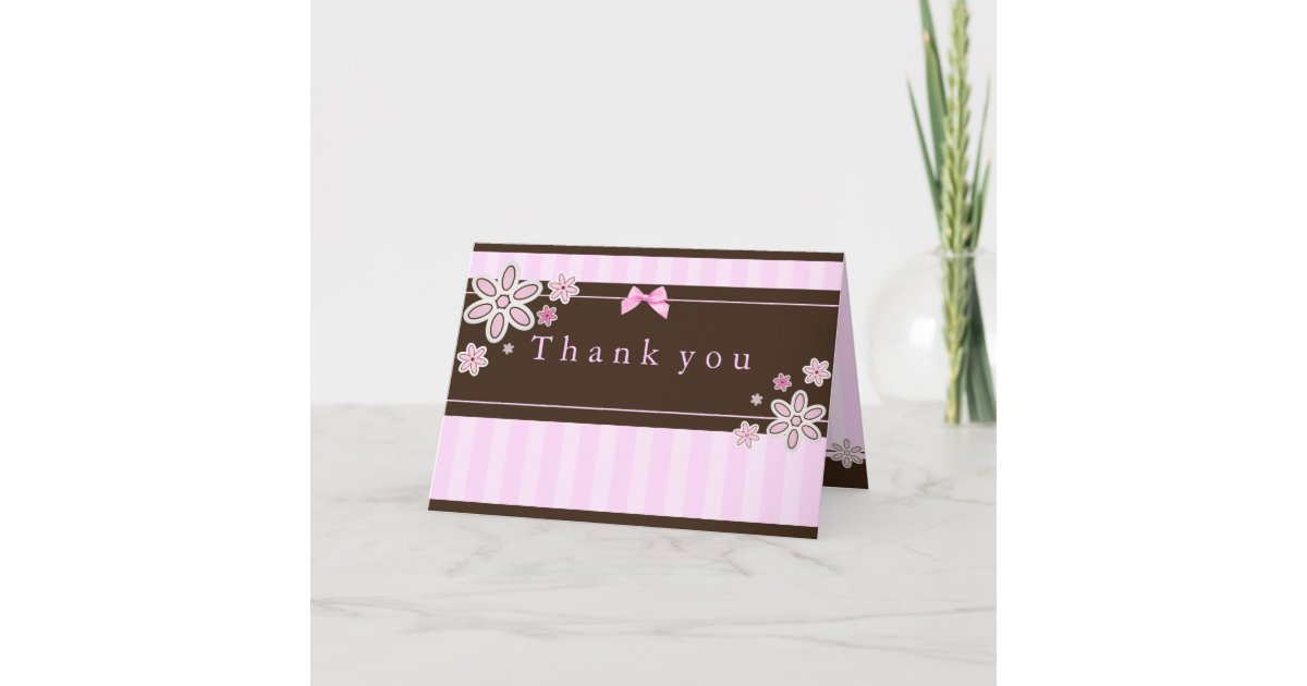 Flower Pink & Brown Thank You Card | Zazzle