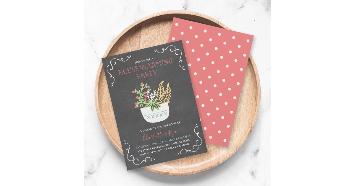 Flower Pot Chalkboard Housewarming Party Invitation | Zazzle