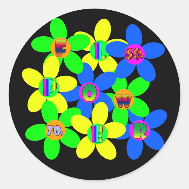 Flower Power 60s-70s Classic Round Sticker | Zazzle