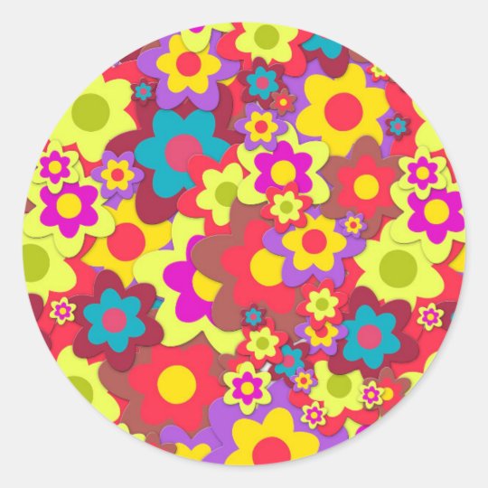 Flower Power 60s hippy Classic Round Sticker | Zazzle.com