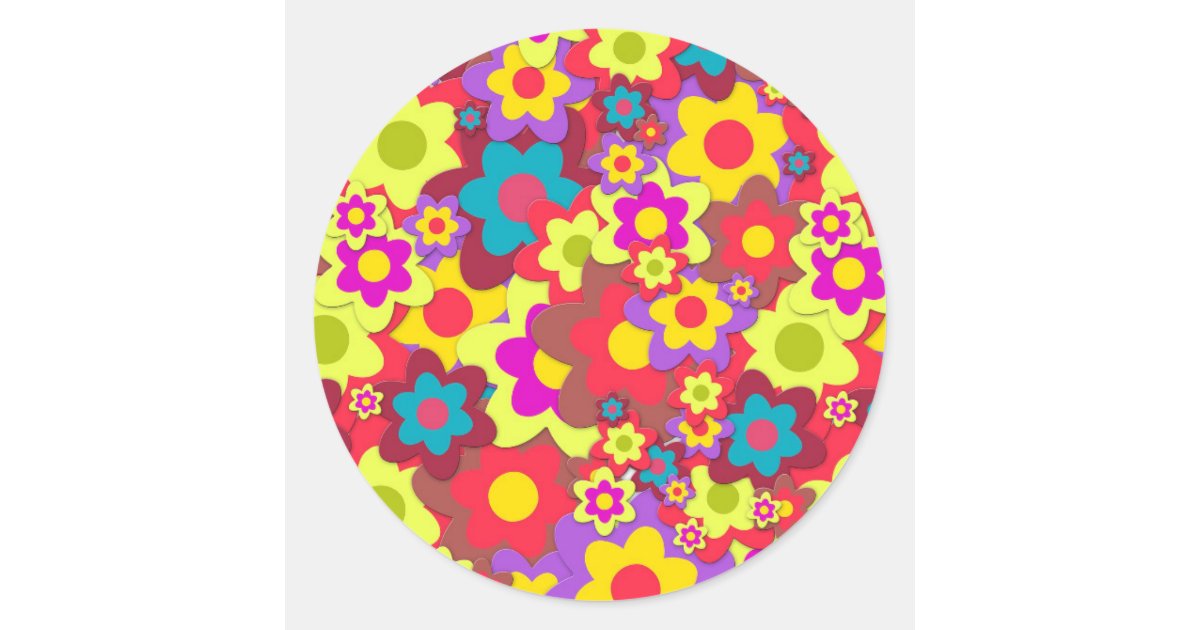 Flower Power 60s hippy Classic Round Sticker | Zazzle