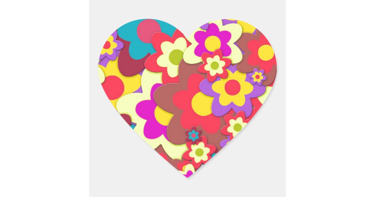 Flower Power 60s hippy Heart Sticker | Zazzle
