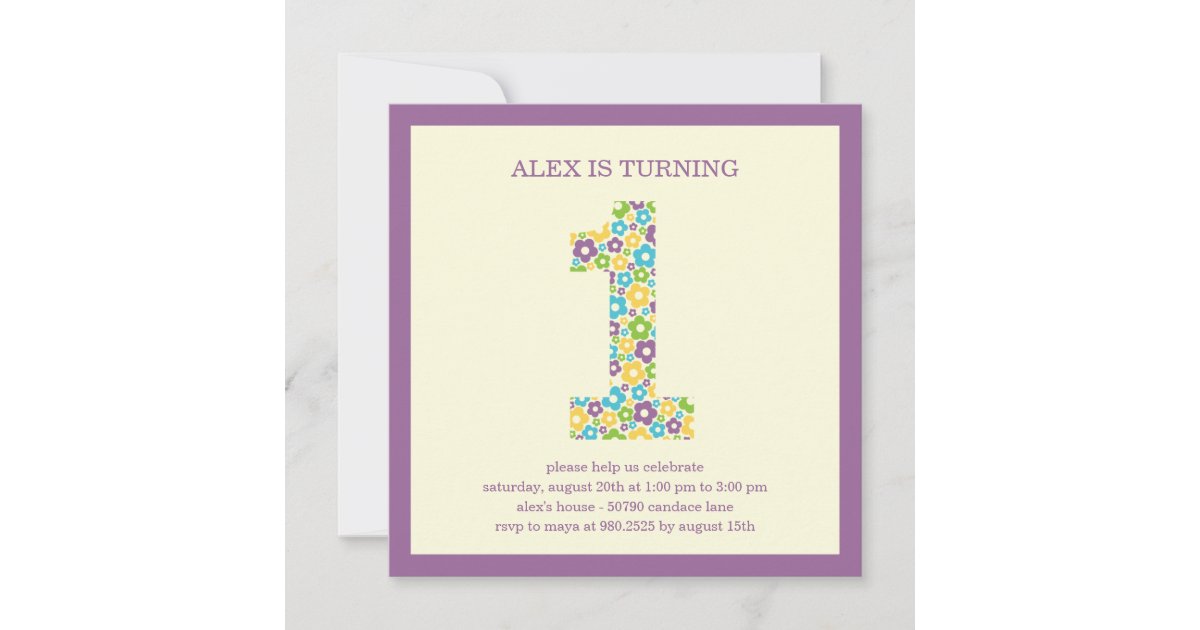 Flower Power First Birthday Invitation - Purple | Zazzle