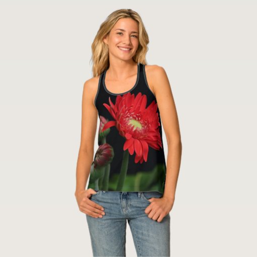 Flower Power, Gerbera Daisy on Black Tank Top | Zazzle