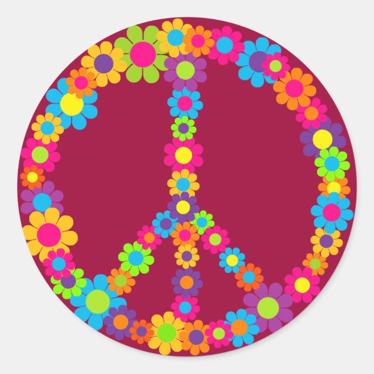 Flower Power Peace Classic Round Sticker | Zazzle