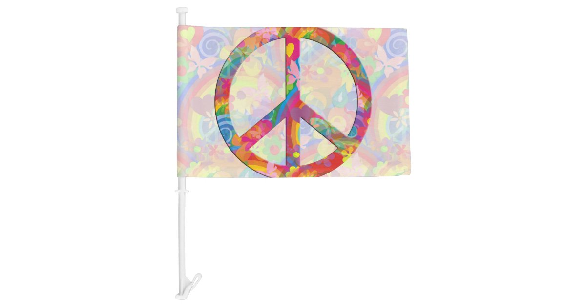 Flower Power Peace sign + your ideas Car Flag | Zazzle