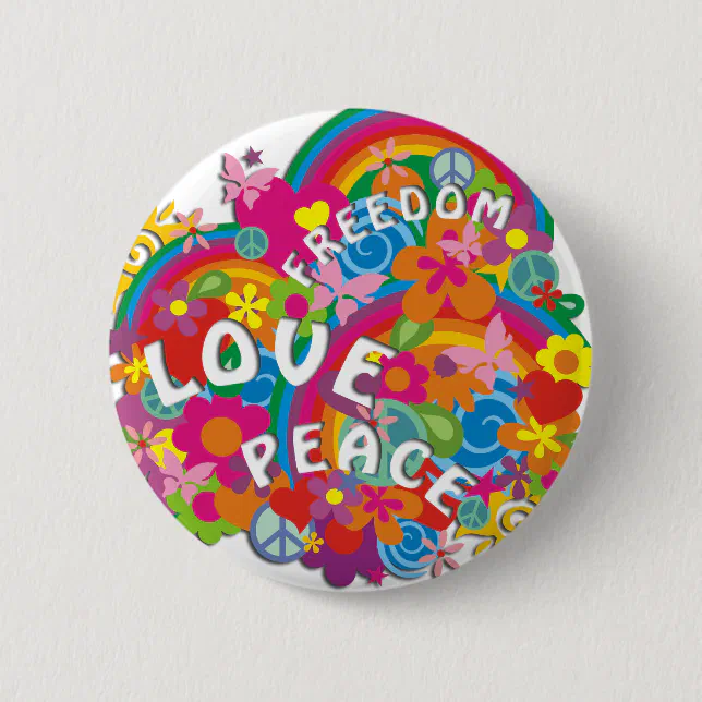 Flower Power Rainbow Pinback Button | Zazzle