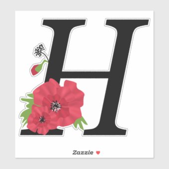 Flower set, monogram H, letter H, flowers, monogra Sticker | Zazzle
