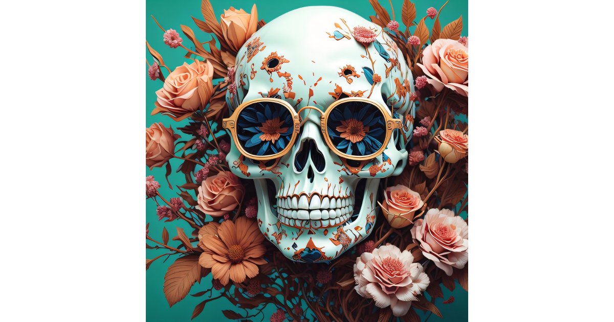 Flower skull Turquoise Tissue Paper Mousseline | Zazzle