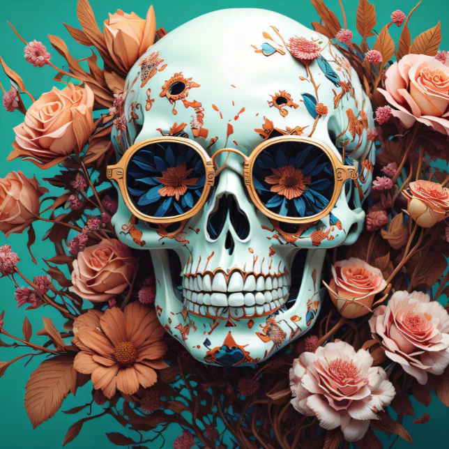Flower skull Turquoise Tissue Paper Mousseline | Zazzle