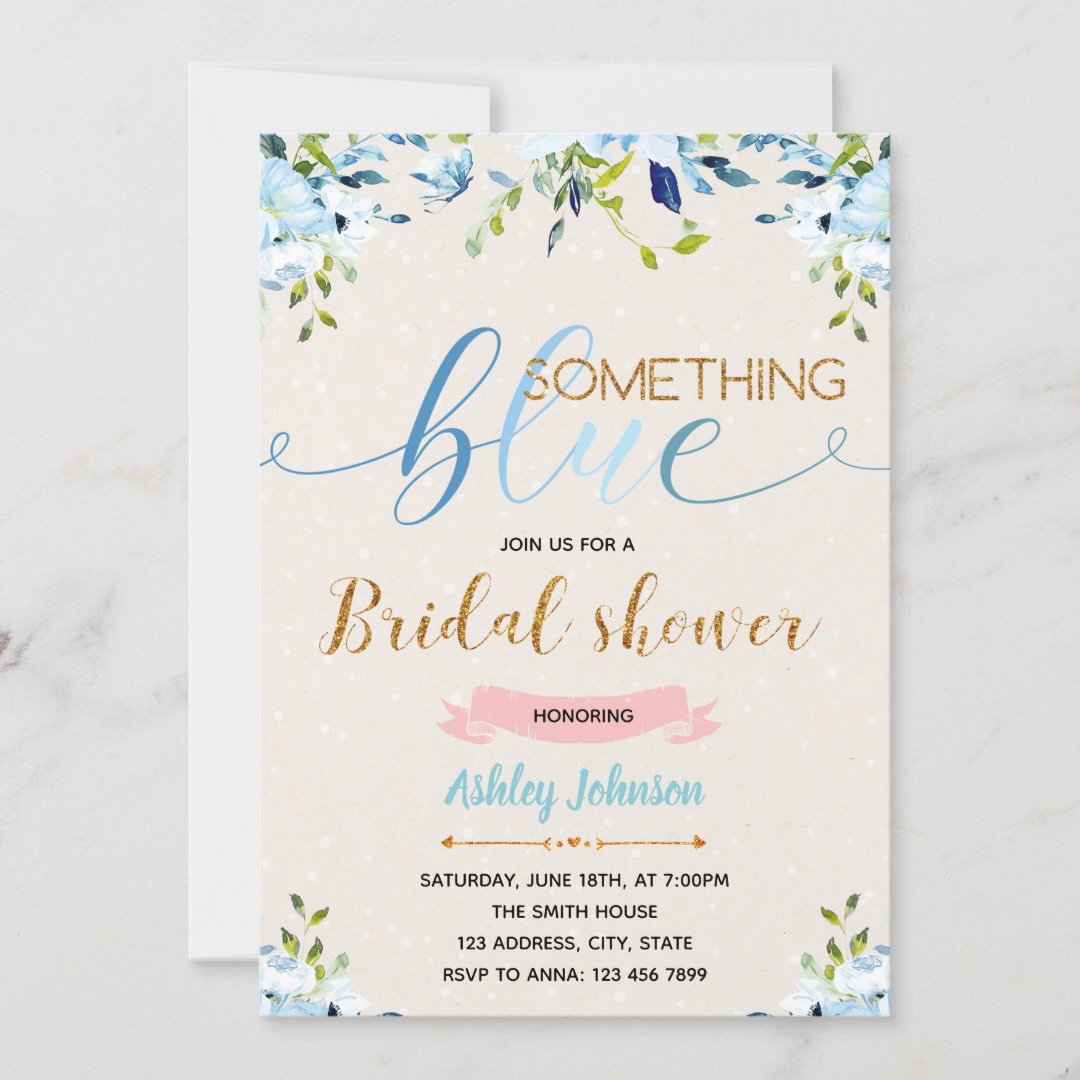 Flower something blue theme invitation | Zazzle