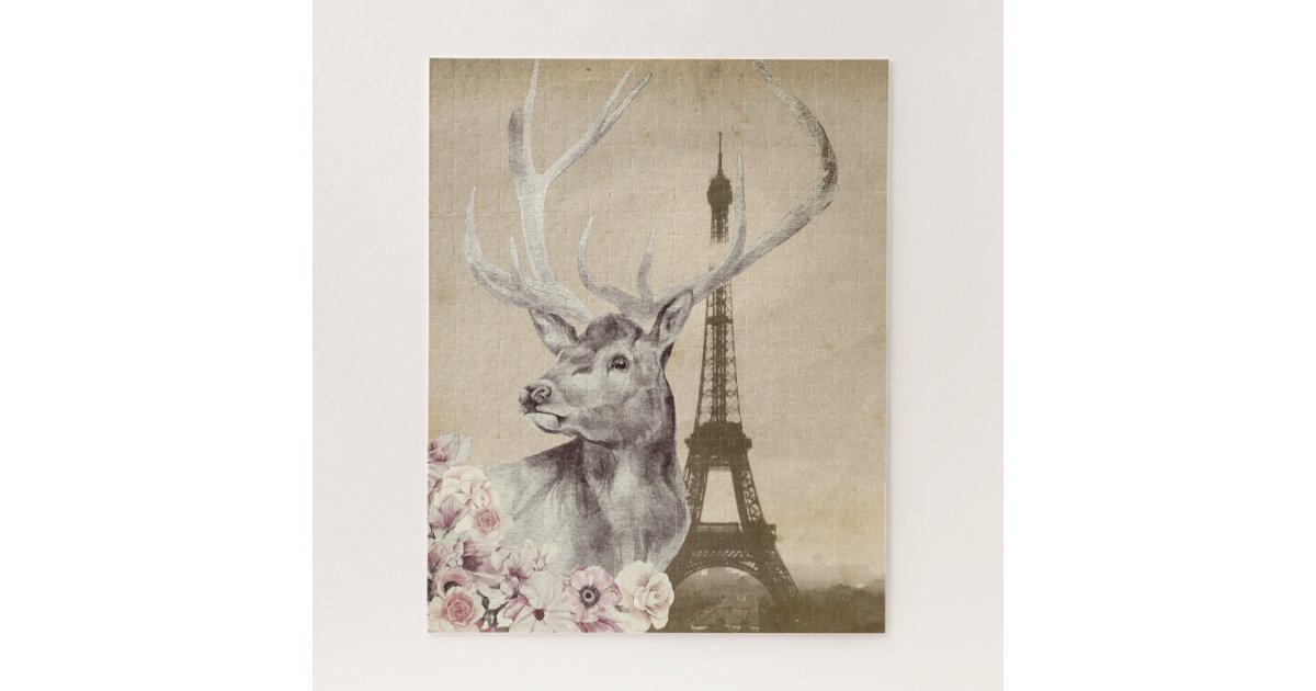 Flower Stag & Eiffel Tower Jigsaw Puzzle | Zazzle