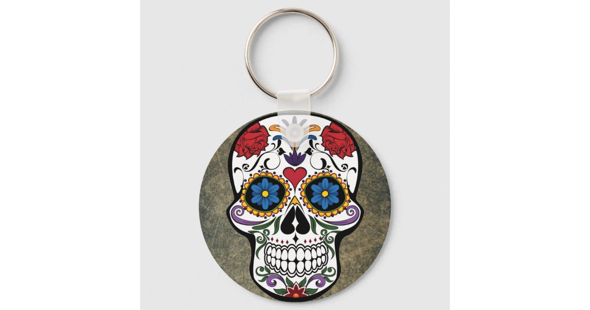 Flower Sugar Skull Keychain | Zazzle