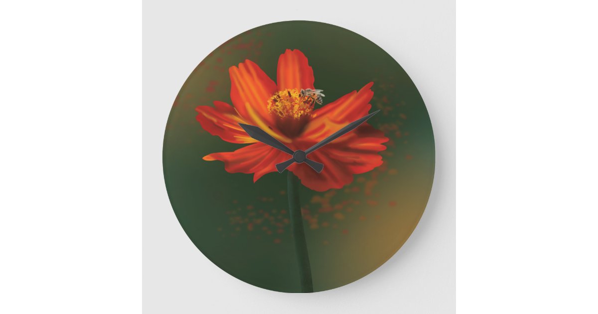 Flower with bee large clock | Zazzle