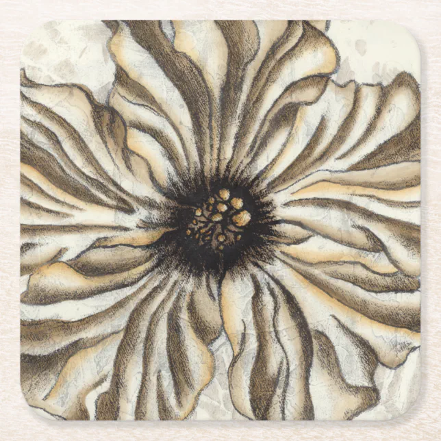 Flowerhead Fresco on Tan Background Square Paper Coaster | Zazzle