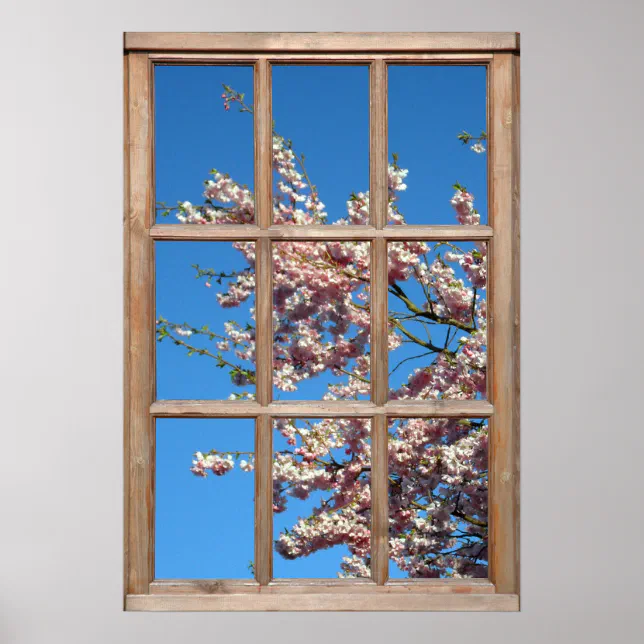 Flowering Cherry Tree View from a Window Poster | Zazzle