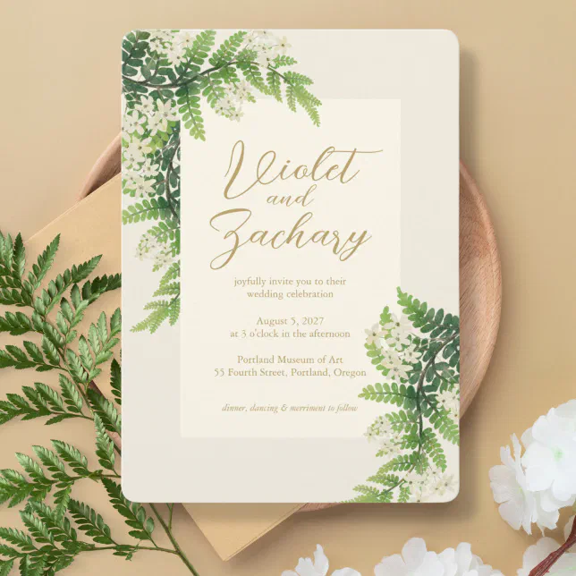 Flowering Ferns Wedding Invitation 3 | Zazzle