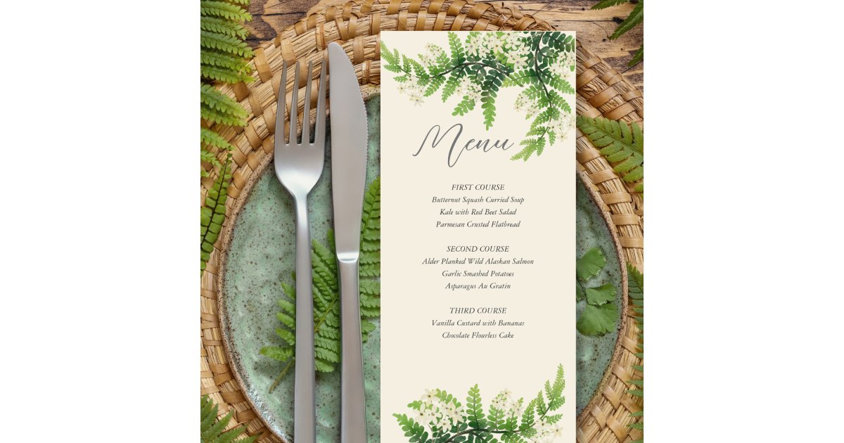 Flowering Ferns Wedding Menu | Zazzle