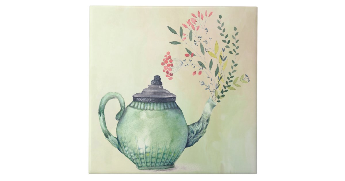 Flowering Teapot Ceramic Tile | Zazzle