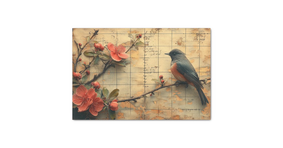 Flowers and Bird Tissue Paper | Zazzle