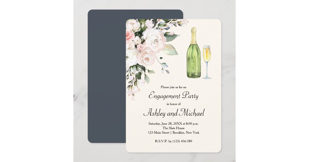 Flowers and Champagne Engagement Party Invitation | Zazzle