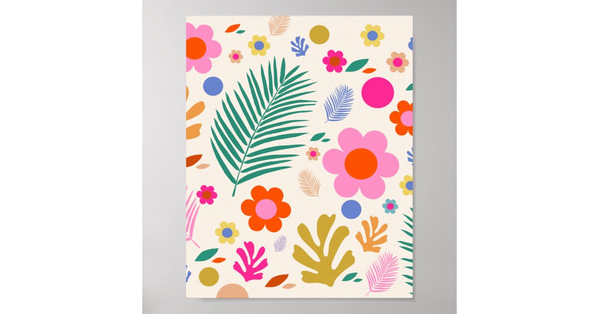 Flowers And Leaves 04 Colorful Floral Poster | Zazzle