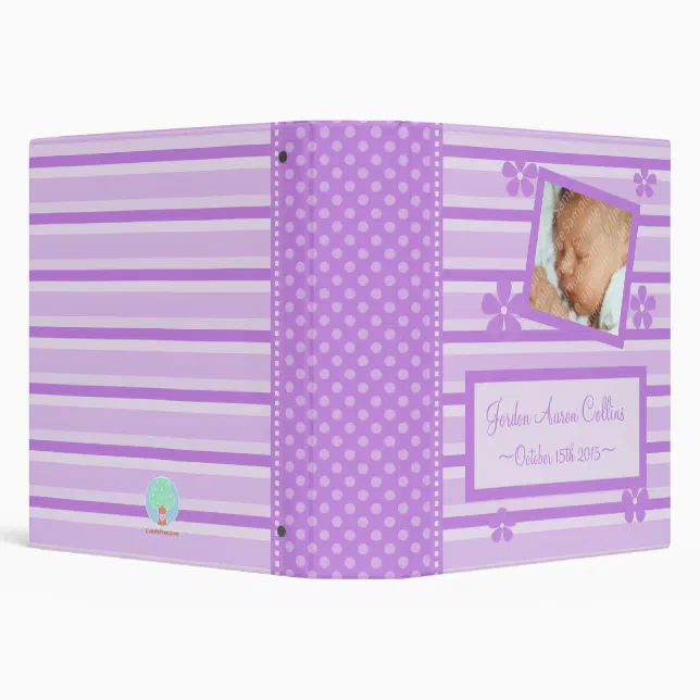 Flowers and Stripes Purple Baby Book Binder | Zazzle