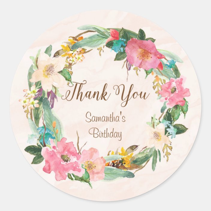Flowers Birthday Thank You Sticker | Zazzle.com
