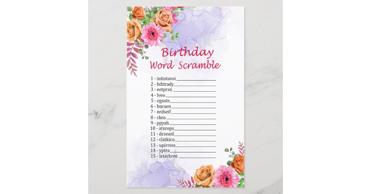 Flowers Birthday Word Scramble Game | Zazzle