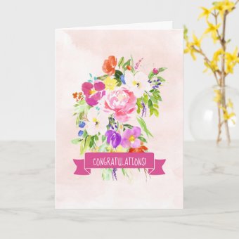 Flowers Bouquet Watercolor Wedding Congratulations Card | Zazzle