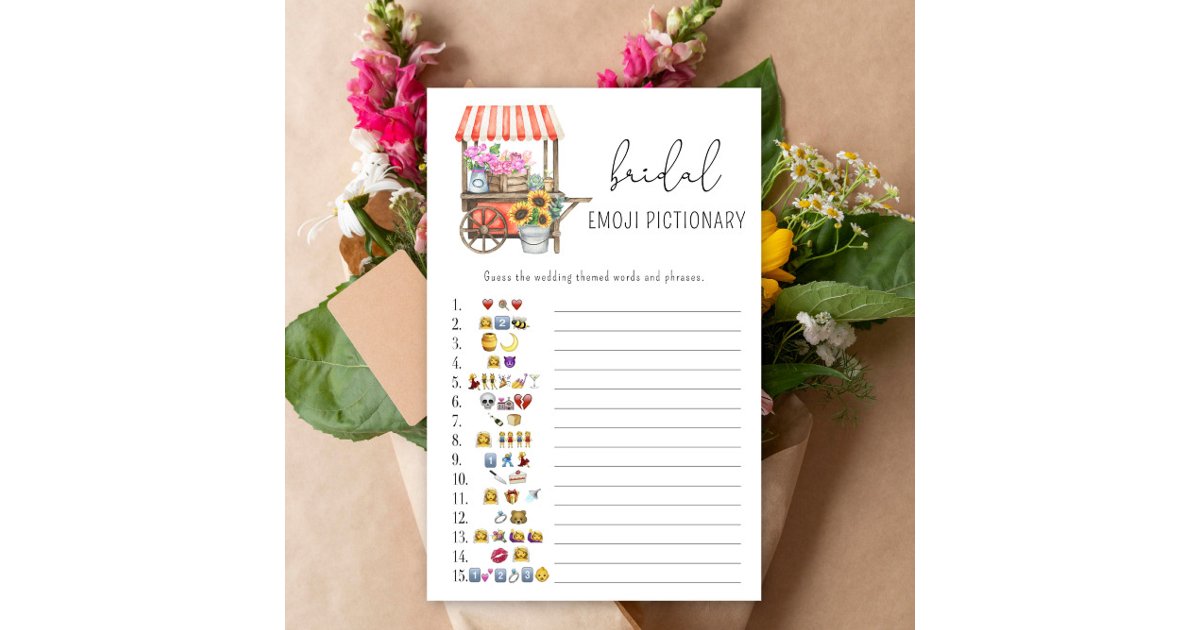 Flowers cart - bridal shower emoji pictionary | Zazzle