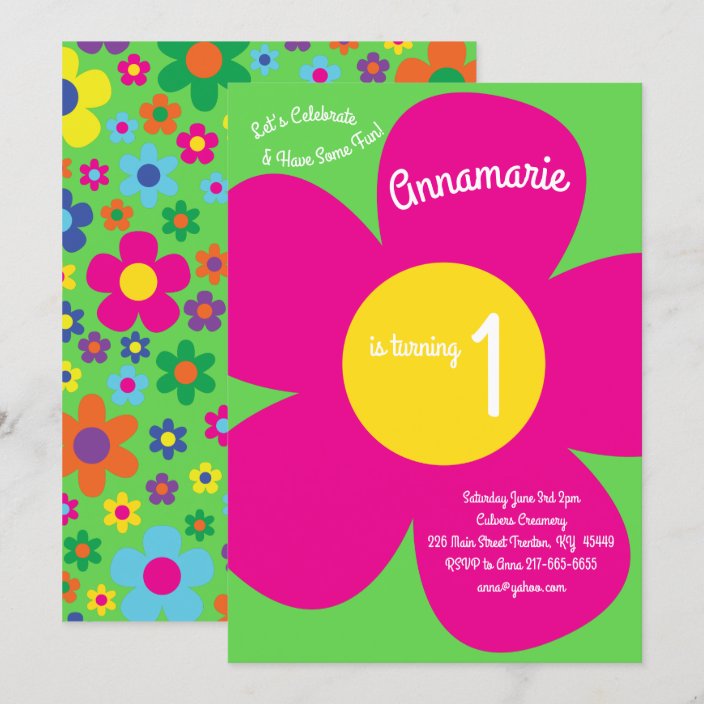 Flowers Colorful 1st Birthday Cute Invitations | Zazzle.com