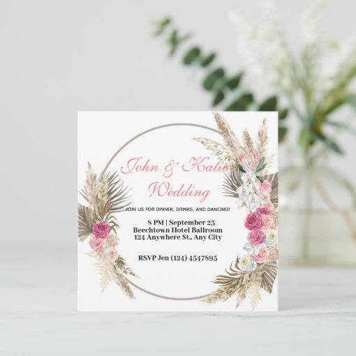Flowers Crest | Rustic Kraft Circle Floral Wedding Invitation | Zazzle