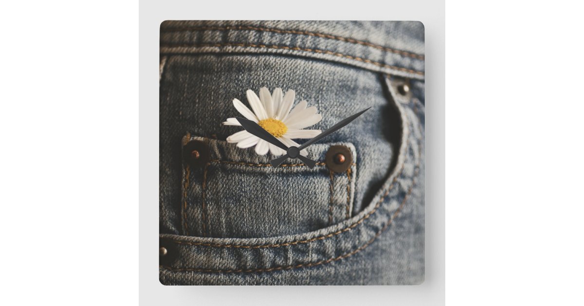 Flowers | Daisy in Jeans Pocket Square Wall Clock | Zazzle