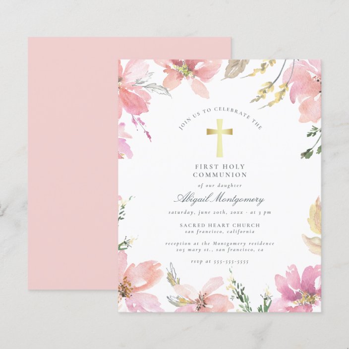 Flowers & Gold Cross First Holy Communion Budget | Zazzle.com