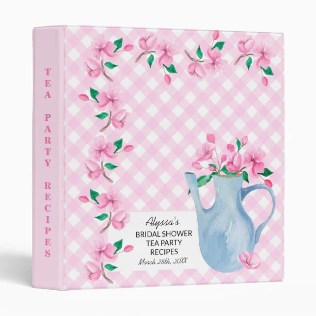 Flowers in Teapot Gingham Tea Party Recipes Binder | Zazzle