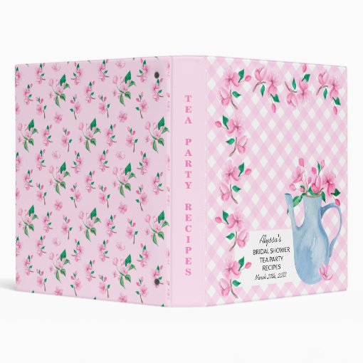 Flowers in Teapot Gingham Tea Party Recipes Binder | Zazzle