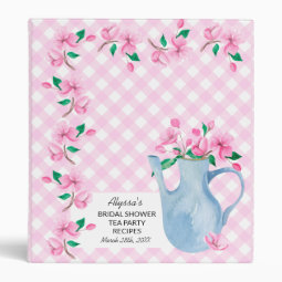 Flowers in Teapot Gingham Tea Party Recipes Binder | Zazzle