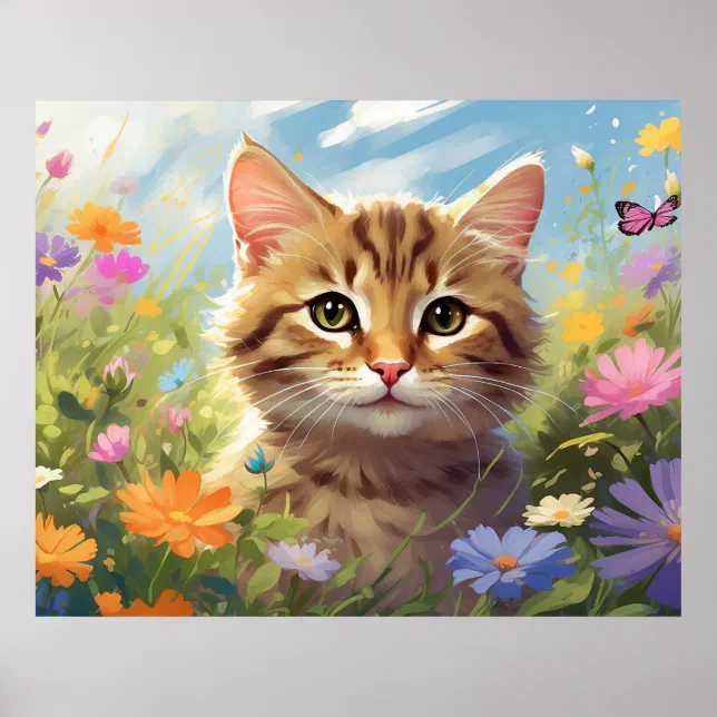 Flowers Kitty Cat 5:4 Kitten Butterfly AP68 Poster | Zazzle