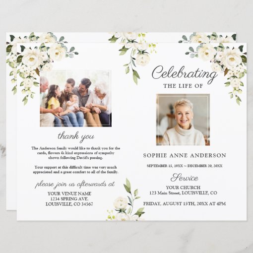 Flowers Memorial Funeral Service Photo Program | Zazzle