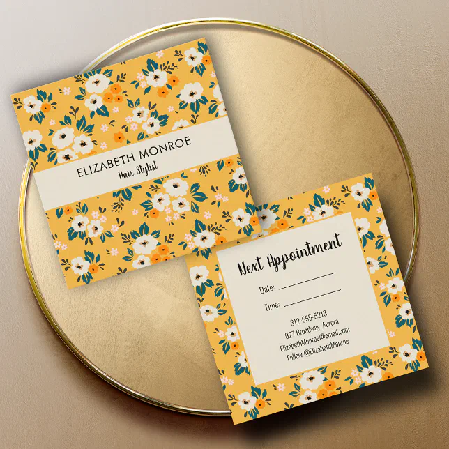 Flowers on Gold Salon Hair Stylist Makeup Appointment Card | Zazzle