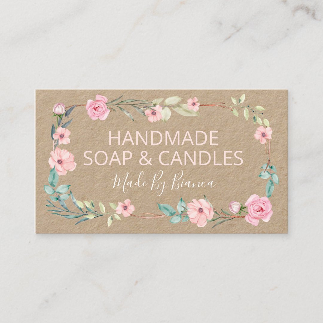 Flowers On Kraft Handmade Soap And Candles Business Card | Zazzle