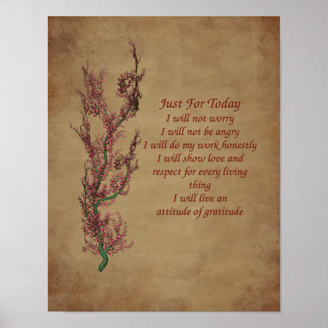 Flowers Reiki Just For Today Inspirational Poster | Zazzle