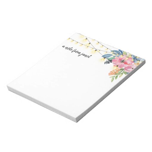 Flowers & String Lights Personalized Notepad | Zazzle